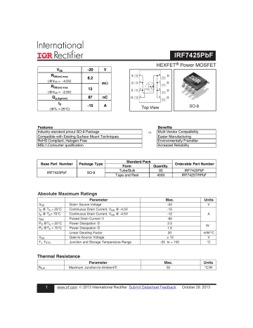 Infineon IRF7425 MOSFET Data Sheet | Manualzz
