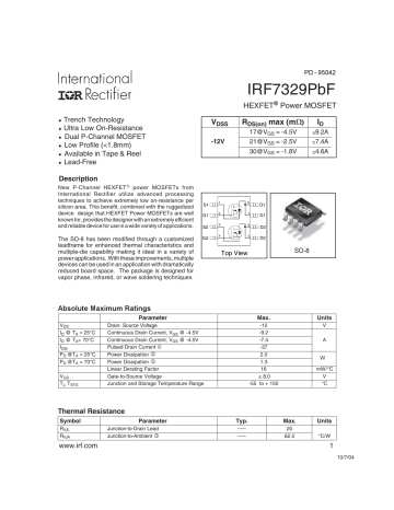 Infineon IRF7329 MOSFET Data Sheet | Manualzz