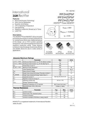 Infineon IRFZ44Z MOSFET Data Sheet | Manualzz