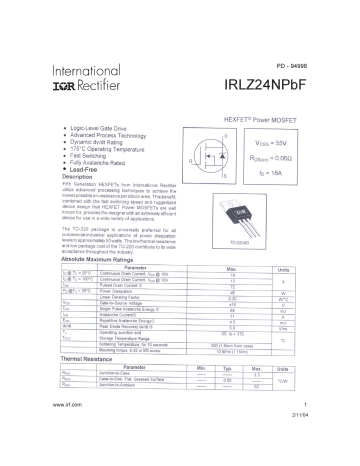 Infineon IRLZ24N MOSFET Data Sheet | Manualzz