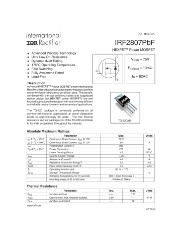 Infineon IRF2807 MOSFET Data Sheet | Manualzz