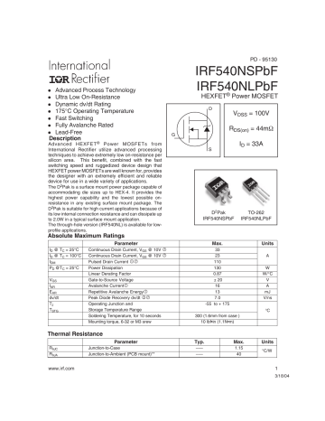 Infineon IRF540NS MOSFET Data Sheet | Manualzz