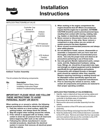 Bendix S-1132 ANTILOCK TRACTION RELAY VALVE Installation Instructions ...