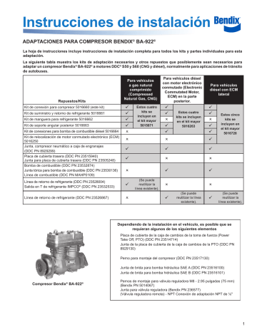 BENDIX S-1445 BA-922 COMPRESSOR RETROFITS Guía de instalación | Manualzz