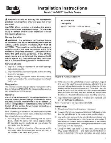 Bendix S-1546 YAS-70X YAW RATE SENSOR Installation Instructions | Manualzz