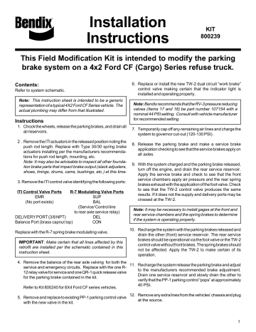 Bendix S-1238 FIELD MODIFICATION KIT Installation Instructions | Manualzz