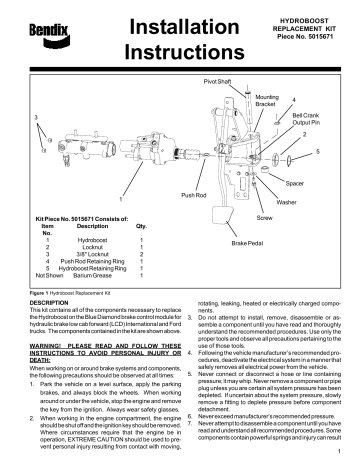 Bendix S-1431 HYDROBOOST REPLACEMENT KIT Installation Instructions ...