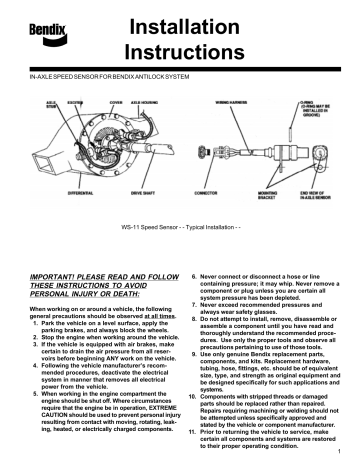 Bendix S-1071 IN-AXLE SPEED SENSOR Installation Instructions | Manualzz