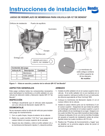 BENDIX S-1292 QR-1C DIAPHRAGM REPLACEMENT KIT Guía de instalación ...