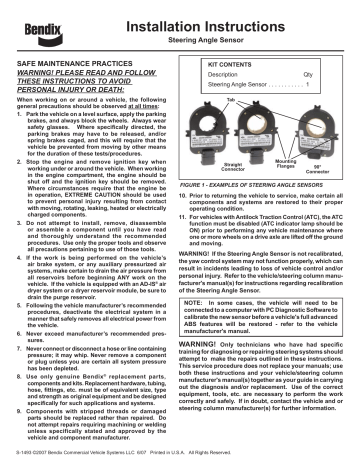 Bendix S-1493 STEERING ANGLE SENSOR Installation Instructions | Manualzz
