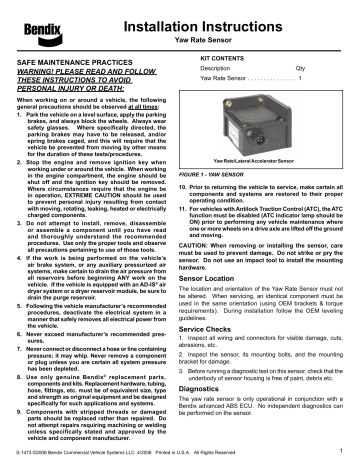 Bendix S-1473 YAW RATE SENSOR Installation Instructions | Manualzz