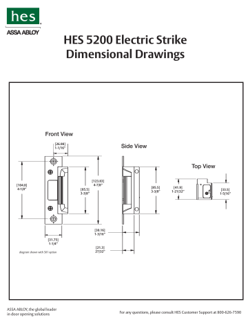 ASSA ABLOY HES 5200 Electric Strike Dimensional Drawing | Manualzz
