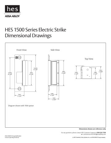 ASSA ABLOY ESH HES 1500 Electric Strike Dimensional Drawing | Manualzz