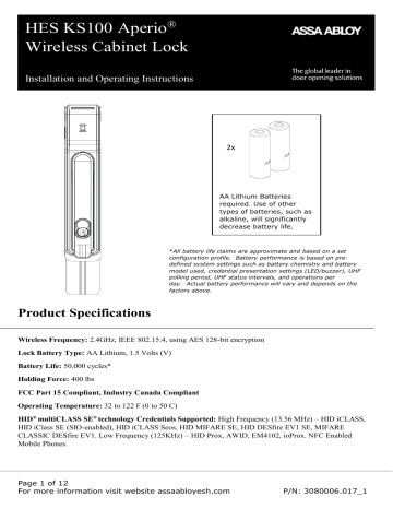 ASSA ABLOY HES KS100 Cabinet Lock Installation Instruction | Manualzz