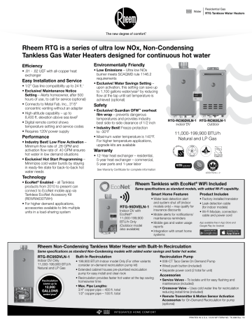 Rheem RTG-95XLP-1 Tankless Mid-Efficiency Specification | Manualzz