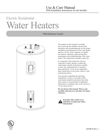 Water Temperature. Rheem XE55T12CS45U0, XE55T12CS55U0, XE50M12CS55U1 ...