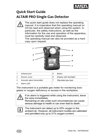 MSA ALTAIR PRO Kurzanleitung | Manualzz