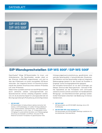 Commend SIP-WS 500F Datenblatt | Manualzz