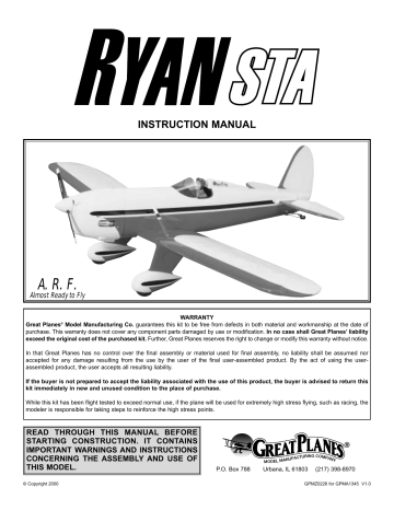 GREAT PLANES Ryan STA Instruction Manual | Manualzz