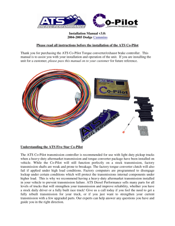 ATS Co-Pilot Installation Manual | Manualzz