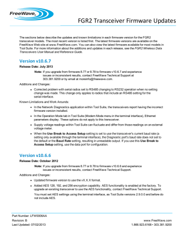 FreeWave FGR2 Firmware Update | Manualzz