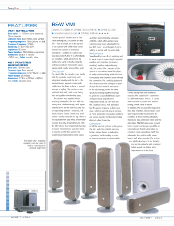 Bowers & Wilkins AS1, VM1 Specification Sheet | Manualzz