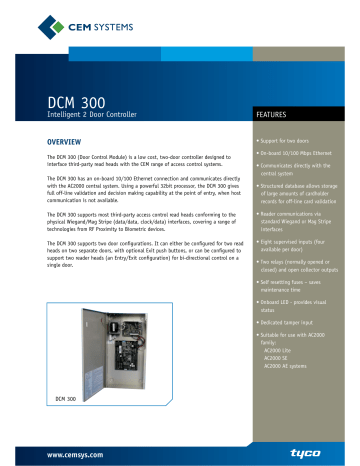 CEM Systems Intelligent 2 Door Controller DCM 300 Specifications | Manualzz