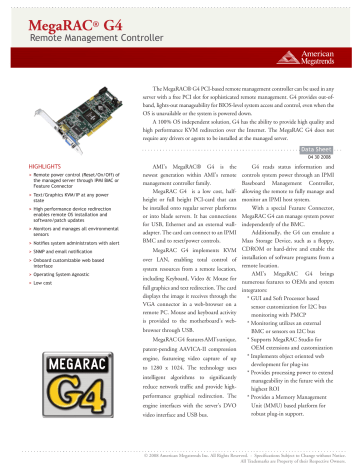 American Megatrends MegaRAC G4 Datasheet | Manualzz