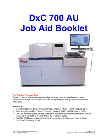 Beckman Coulter DxC 700 AU Job Aid | Manualzz