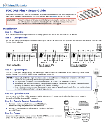 Extron electronics FOX DA8 Plus Setup guide | Manualzz