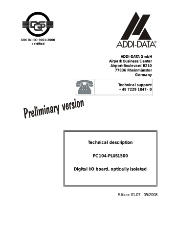 Addi-Data PC104-PLUS1500 Technical Description | Manualzz