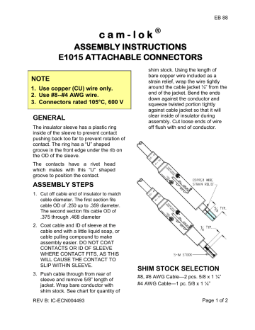 Crouse-Hinds cam-lok E1015 Assembly Instructions | Manualzz