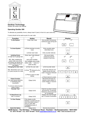 GARDINER TECHNOLOGY Gardtec 500 series User Manual | Manualzz