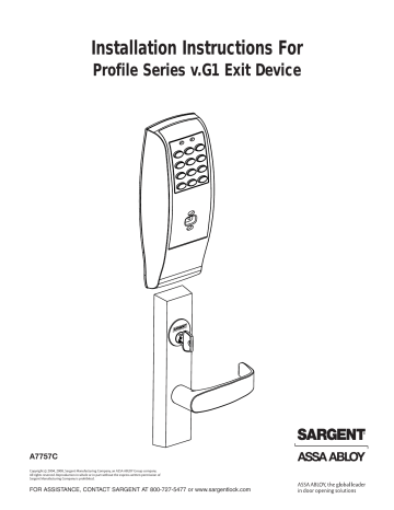 Assa Abloy v.G1 Sargent Installation Instructions Manual | Manualzz