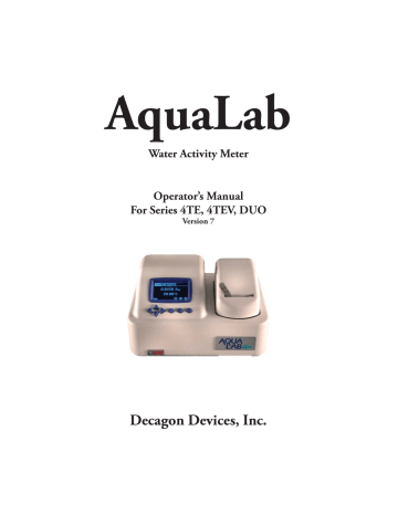Decagon Devices AquaLab 4TE, AquaLab DUO Operator's Manual | Manualzz