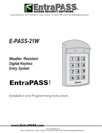 EntraPass E-PASS-21W Installation & Programming Instructions | Manualzz