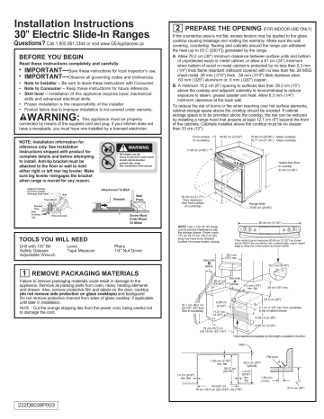 GEAppliances 30" Installation Instructions | Manualzz
