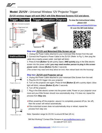 Elite Screens Universal Wireless 5-12V Projector Trigger | ZU12 User ...