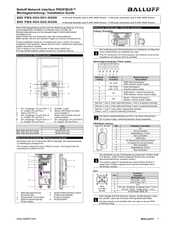 Balluff PROFIBUS BNI PBS-504-002-K008 Montageanleitung | Manualzz