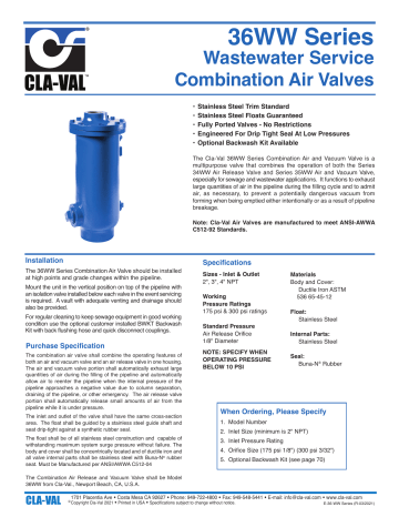 Cla-Val 36WW Air Valve Data Sheet | Manualzz