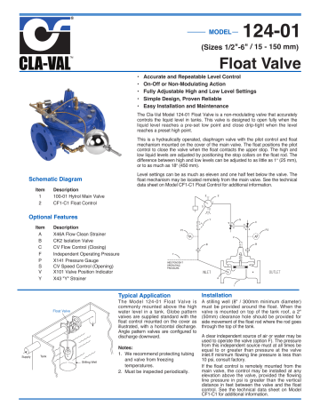 Cla-Val 124-01 Float Valve Data Sheet | Manualzz