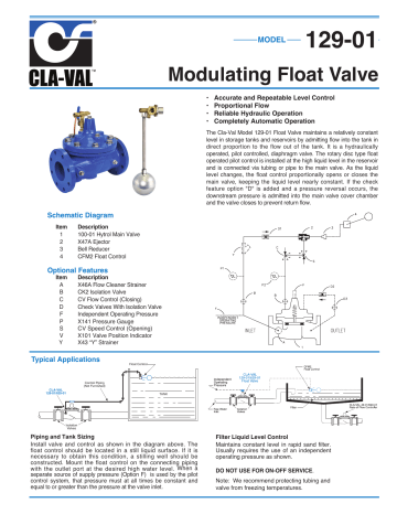 Cla-Val 129-01 Float Valve Data Sheet | Manualzz