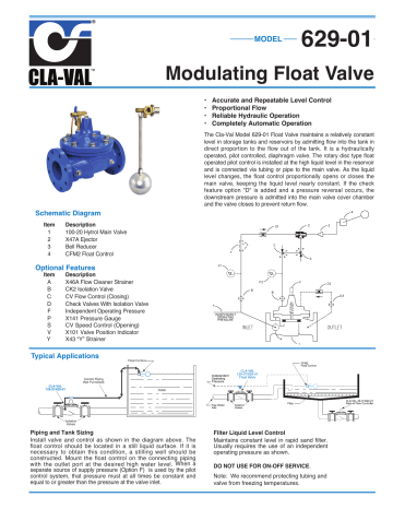 Cla-Val 629-01 Float Valve Data Sheet | Manualzz
