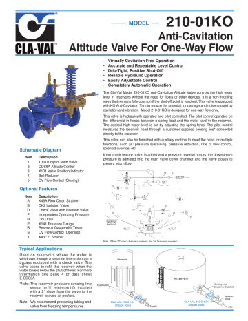 Cla-Val 210-01KO Altitude Valve Data Sheet | Manualzz