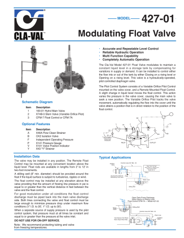 CLA-VAL 427-01 Modulating Float Valve Datasheet | Manualzz