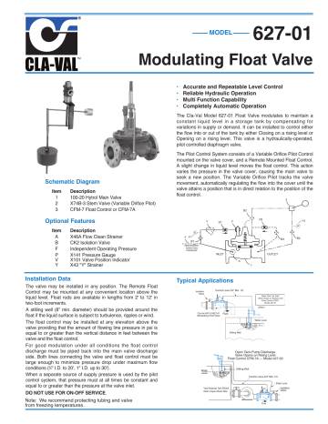 Cla-Val 627-01 Modulating Float Valve Data Sheet | Manualzz