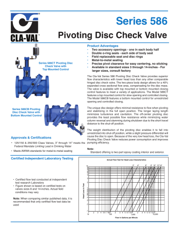 Cla-Val 586 Series Pivoting Disc Check Valve Data Sheet | Manualzz