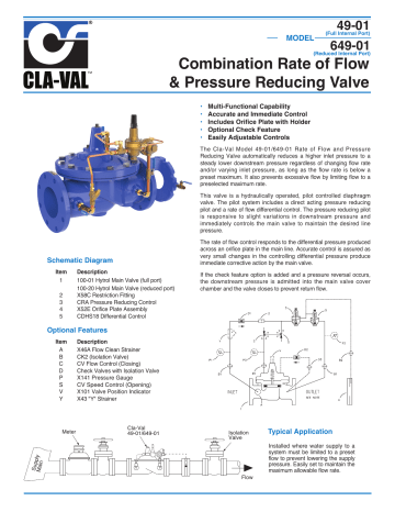 CLA-VAL 49-01 Rate of Flow and Pressure Reducing Valve Datasheet | Manualzz