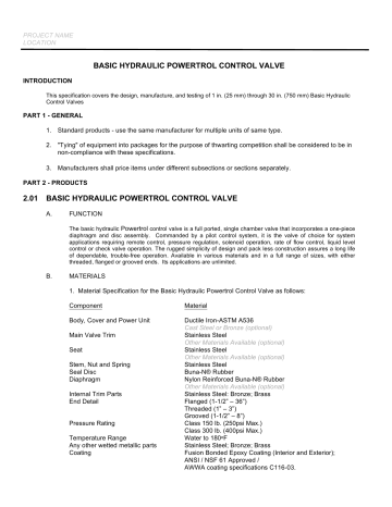 Cla-Val 100-02 Powertrol Valve Specifications | Manualzz