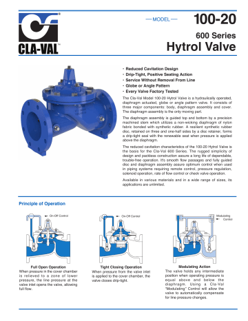 Cla-Val 100-20 600 Series Hytrol Valve Data Sheet | Manualzz